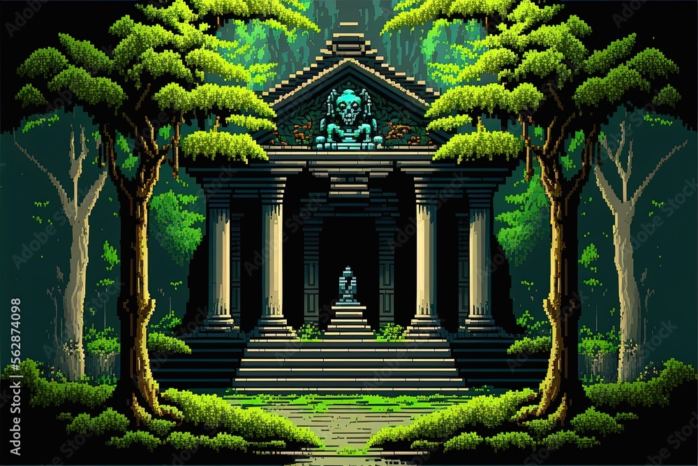 Pixel art ancient temple in the forest, temple ruins, background in ...