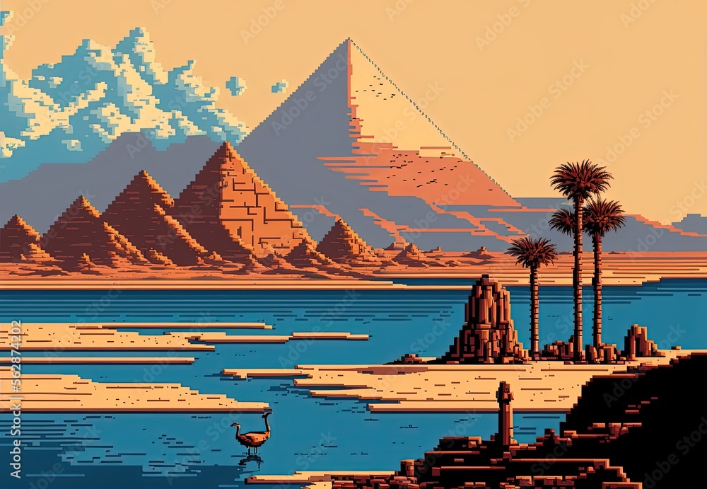 Pixel art ancient egypt with pyramids and monuments, background in ...