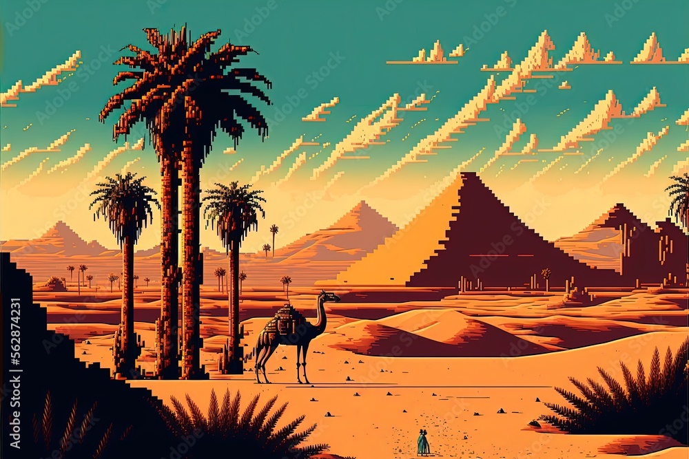 Pixel art ancient egypt with pyramids and monuments, background in ...