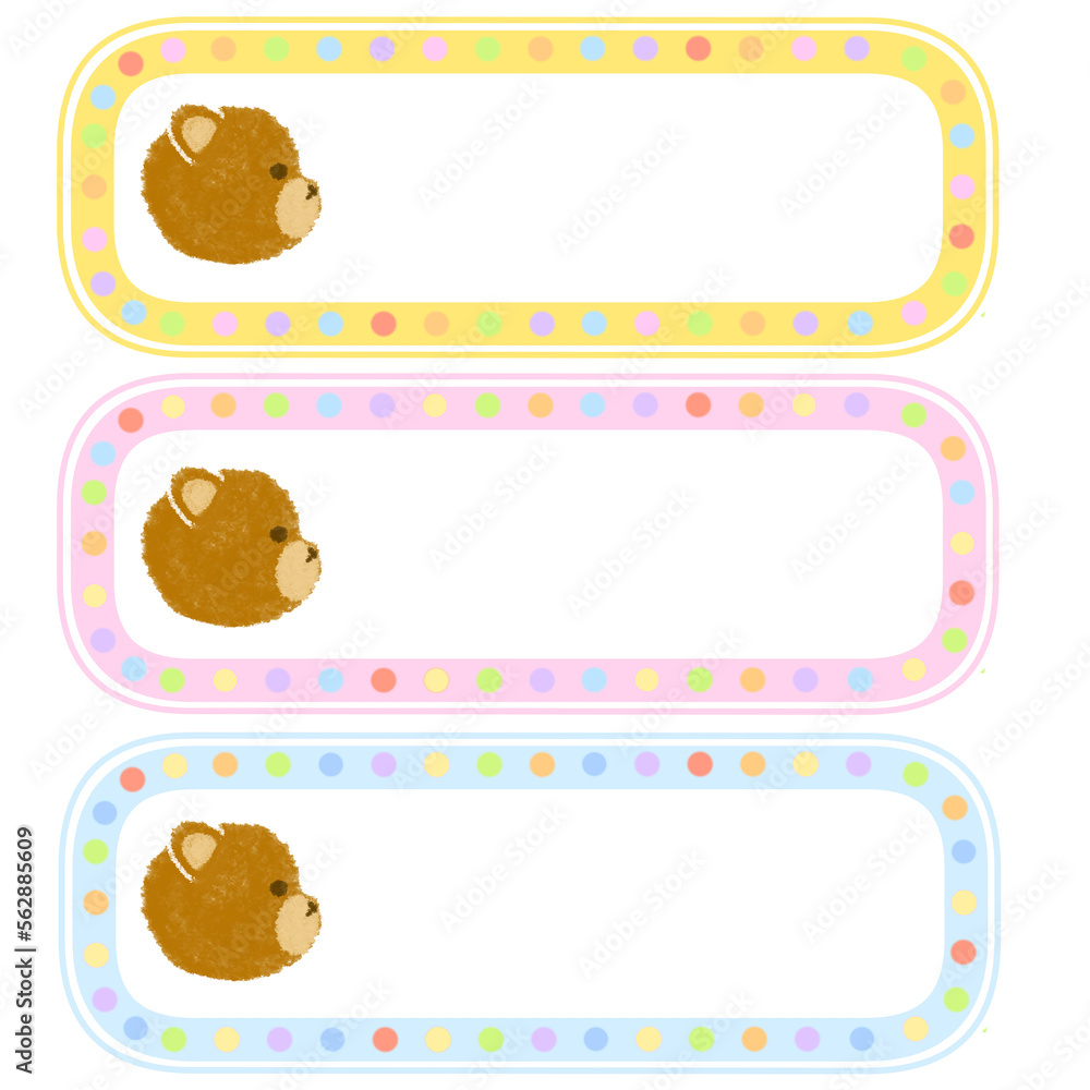 Name tag with bear character (side face), 곰돌이 캐릭터가 있는 이름표 (옆모습) Stock ...