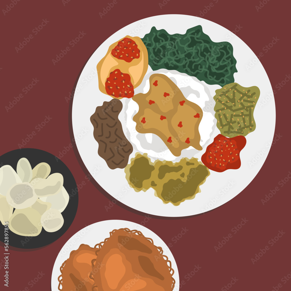 Food illustration cartoon, Padang Rice with Chicken Curry and spicy ...