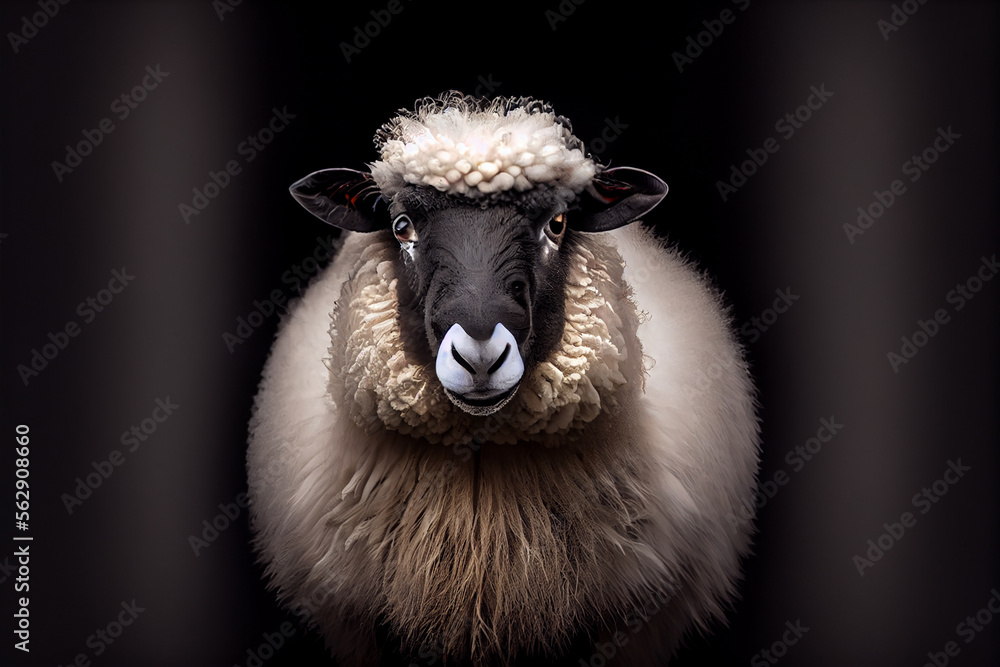 Portrait of a sheep on a black background. generative ai Stock ...