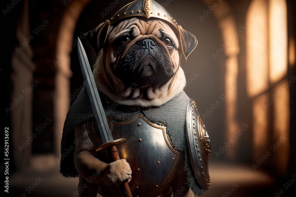 Dog character concept with shield and sword in ancient ages Generative ...