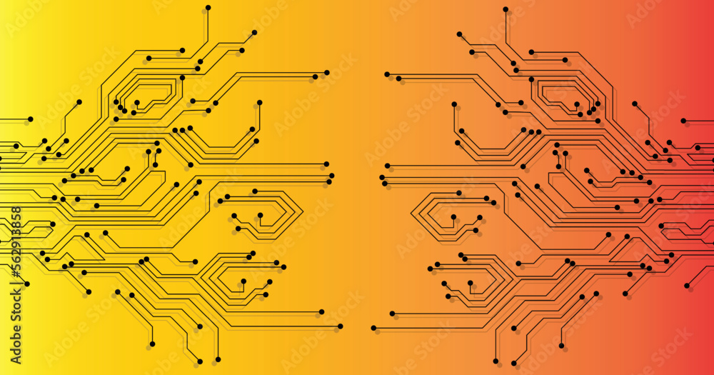 Circuit board technology on yellow background.Vector abstract ...