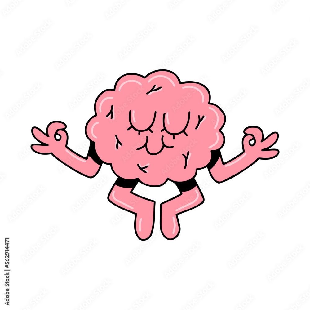 Brain emotion vector cartoon character cute face meditate lotus pose ...