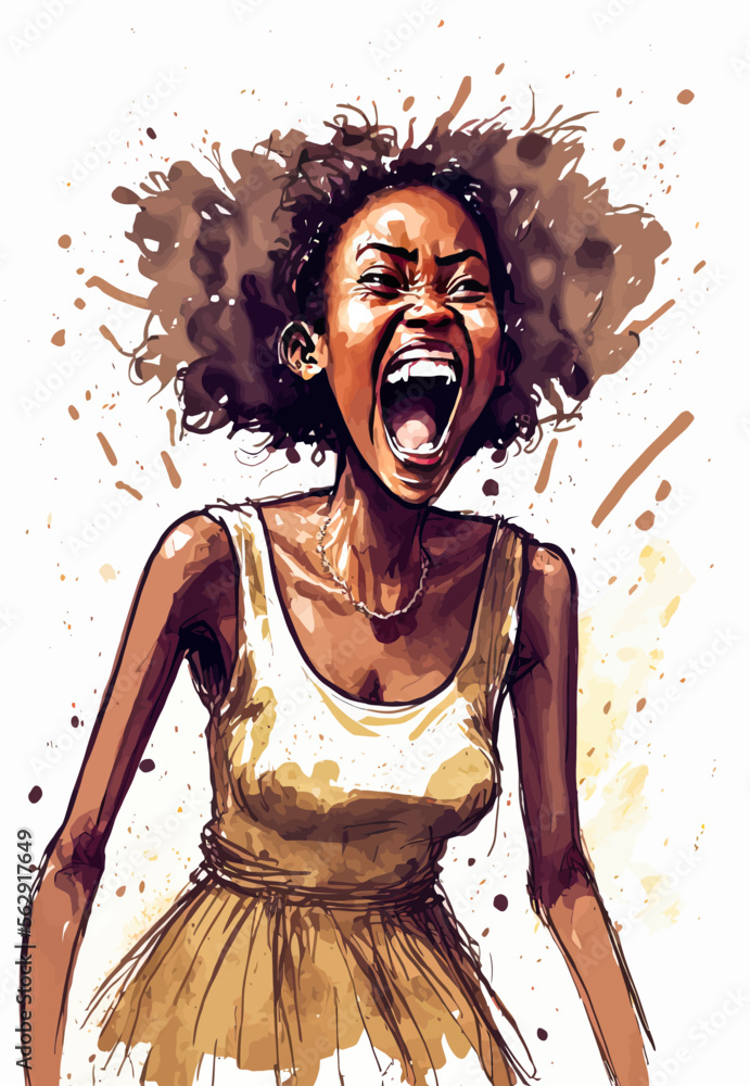 Vetor de African woman forcefully expressing her feelings and releasing ...