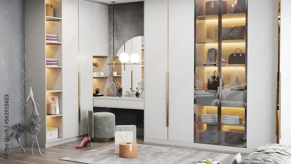 3d rendering modern luxury dressing room interior Stock Illustration ...