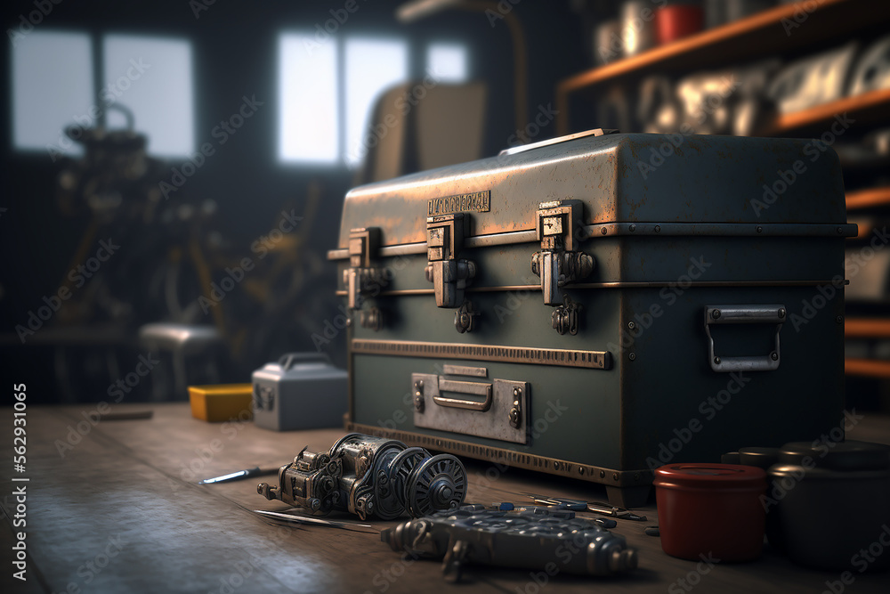 Full metal tool box in 50s style generated with AI Stock Illustration ...