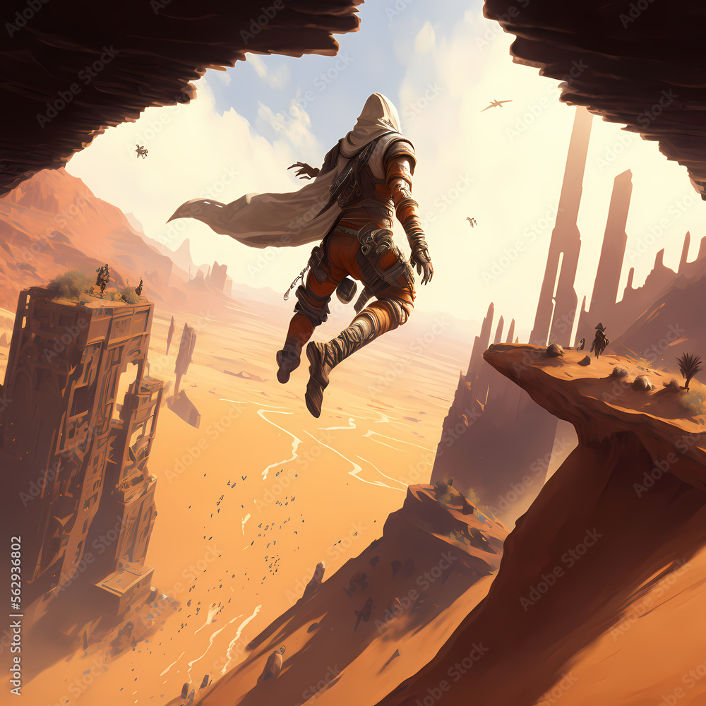 Leap of faith in mars, warrior jumping, warrior floating in mars. Stock ...