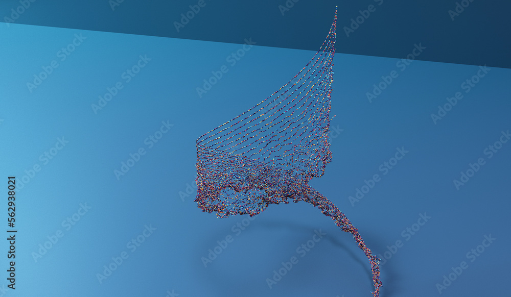 3d render,Abstract dynamic wave of particles and fluid formation. Wave ...