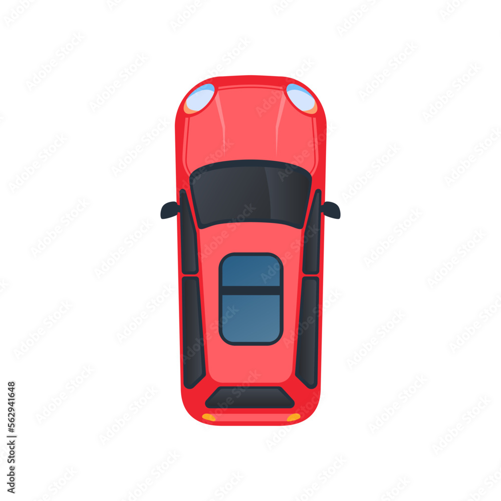 Top view of city red car for scheme vector illustration. Aerial view of ...
