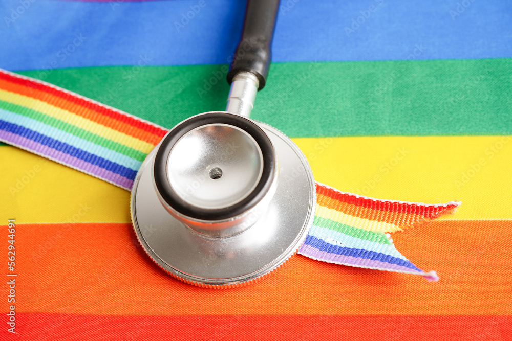 LGBT symbol, Stethoscope with rainbow ribbon, rights and gender ...