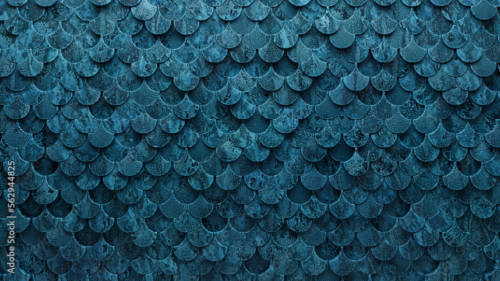 Fish Scale, 3D Wall background with tiles. Glazed, tile Wallpaper with ...