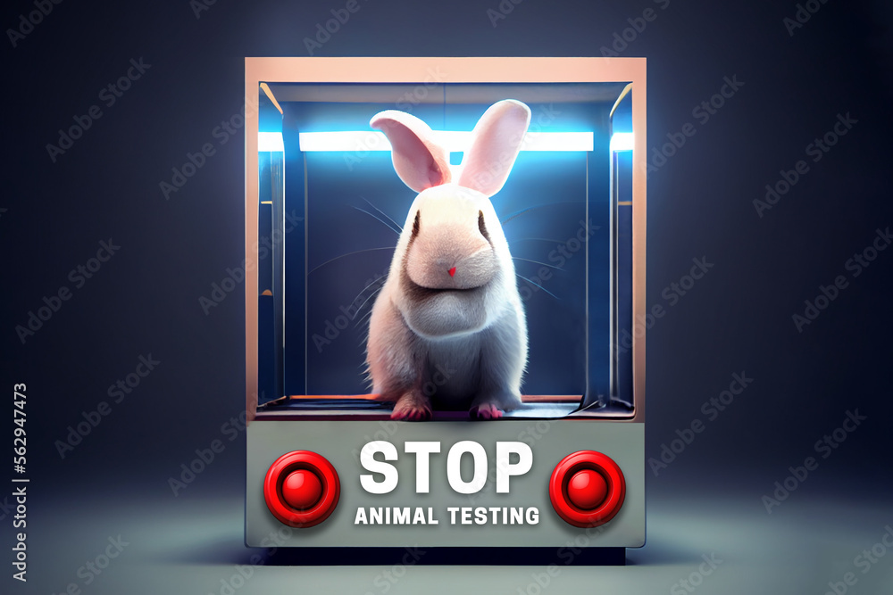 Stop animal testing concept with rabbit. Cosmetics and chemicals test ...