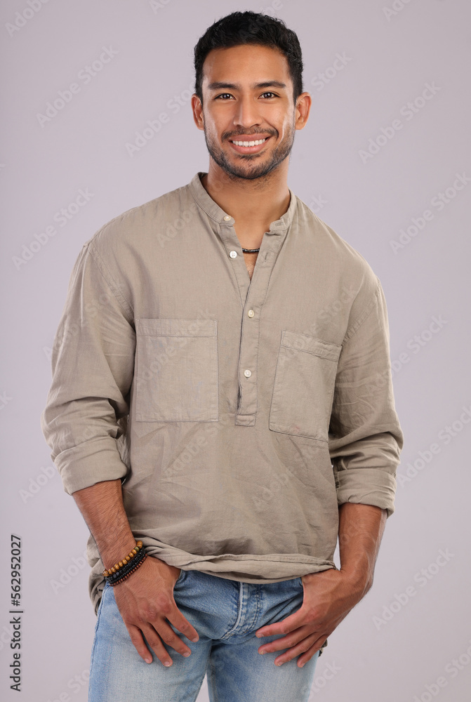 Happy, confident and portrait of a handsome Asian man isolated on a ...