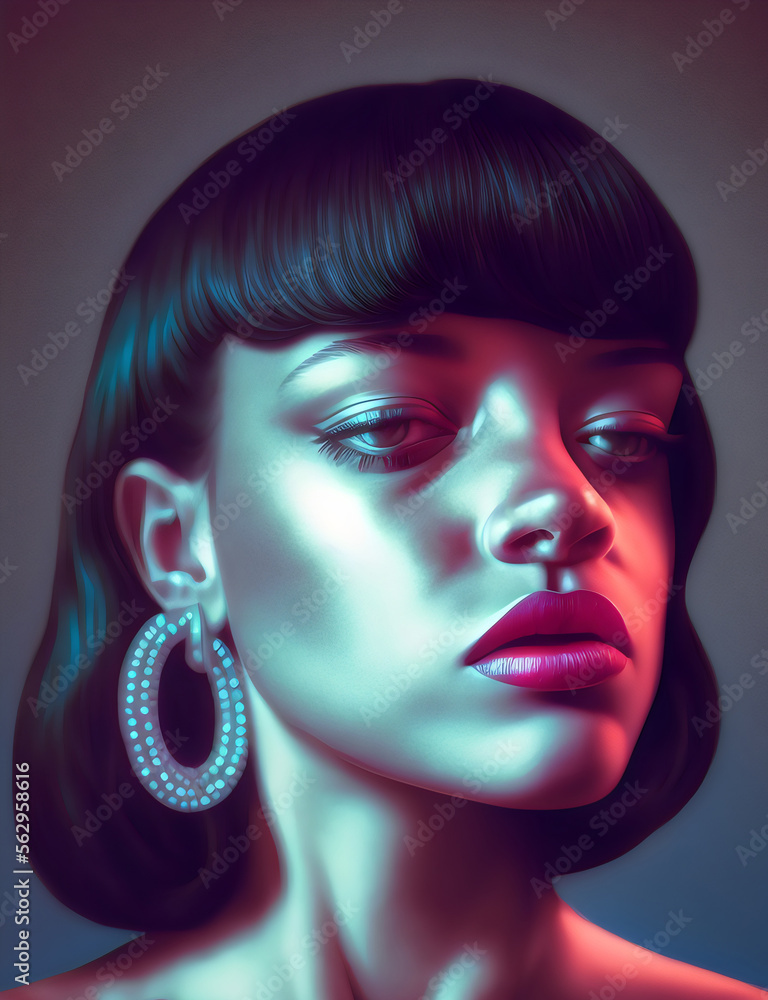 beautiful shiny model woman golden light, iridescent, portrait, eyes ...