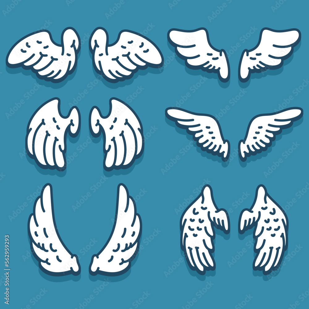 Cartoon angel wings vector set isolated on background. Stock Vector ...