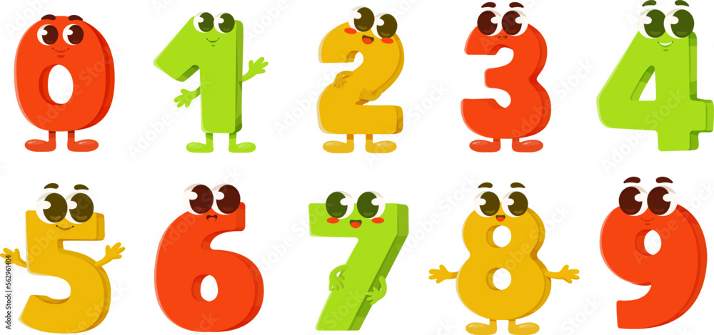 Set of funny cartoon numbers. Vector illustration. Stock Vector | Adobe ...