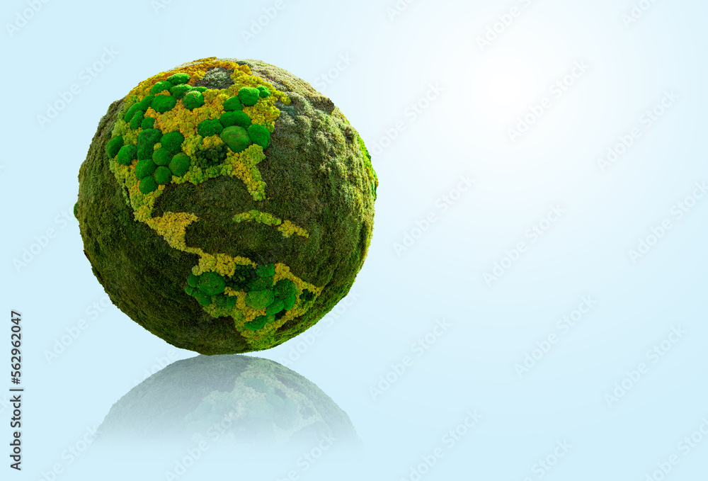 ภาพประกอบสต็อก Green Planet Earth From Natural Moss Symbol Of