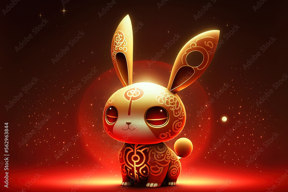 Kawaii image of the rabbit during the Chinese lunar new year. Anime ...