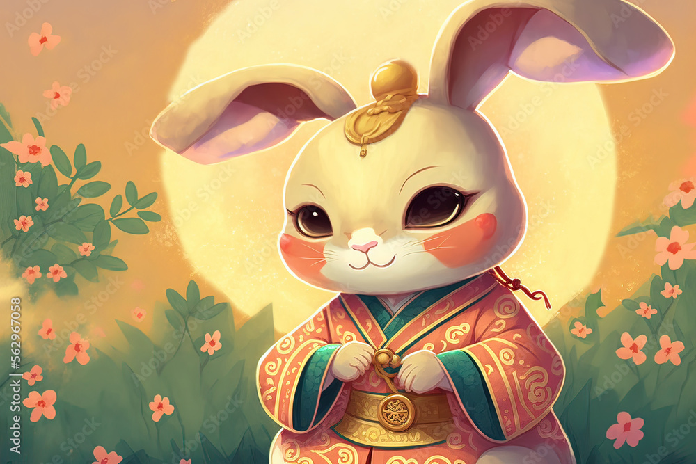 Kawaii image of the rabbit during the Chinese lunar new year. Anime ...