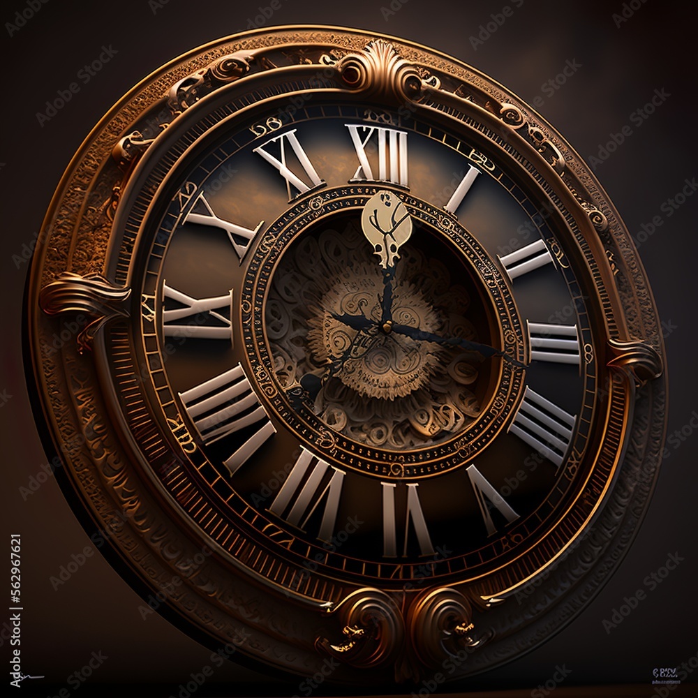 wall clock with Roman numerals brown and black hour hand with black ...