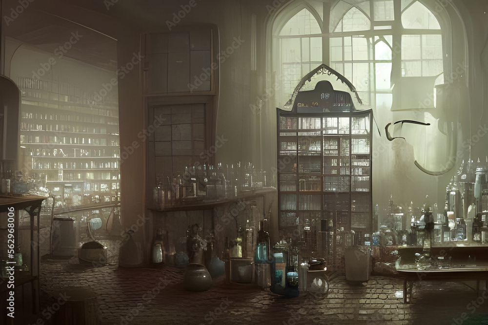 A strange and creepy cabinet of curiosities lab filled with lots of ...