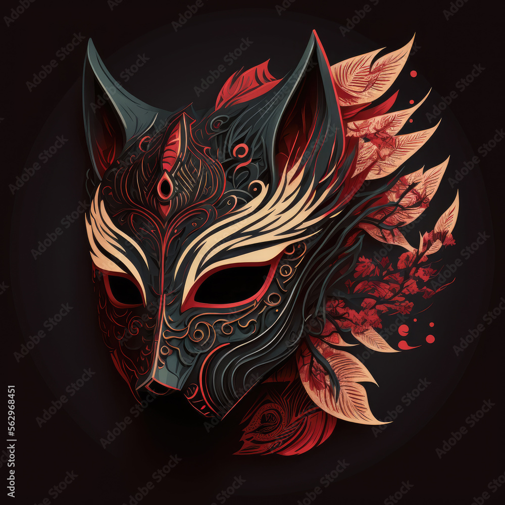 Profile of Kitsune Mask - Generative AI Stock Illustration | Adobe Stock