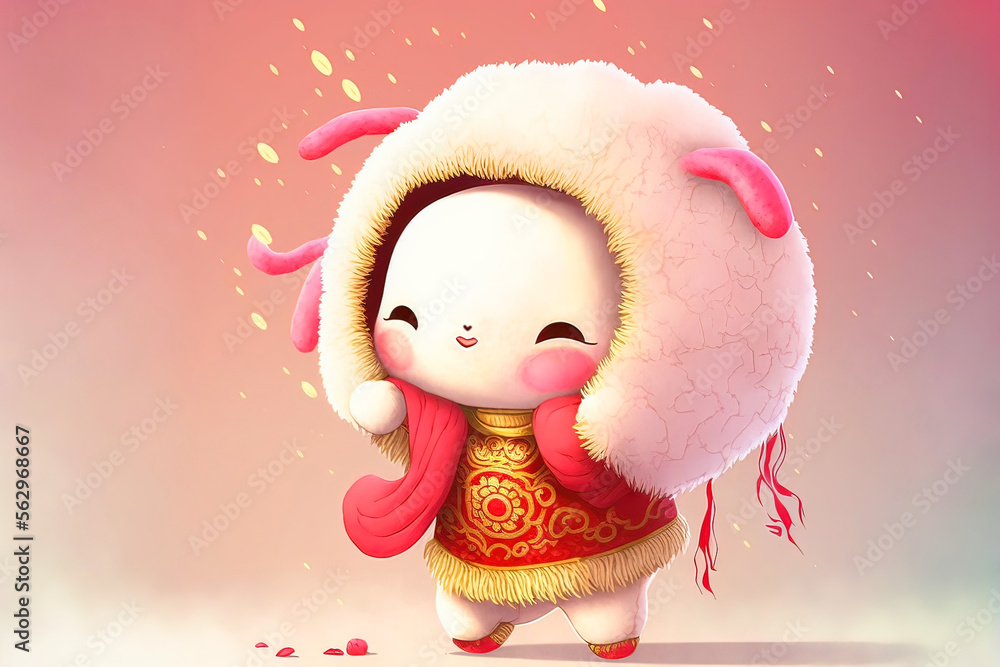 Kawaii image of the rabbit during the Chinese lunar new year. Anime ...