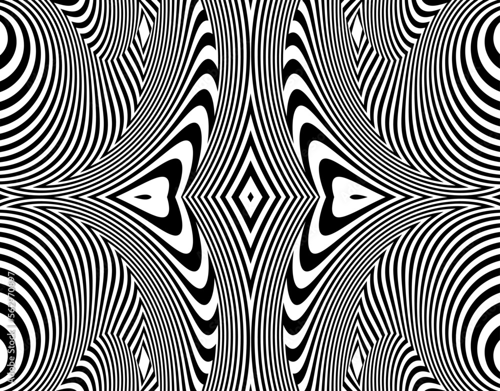Abstract background with optical illusion wave. Black and white ...