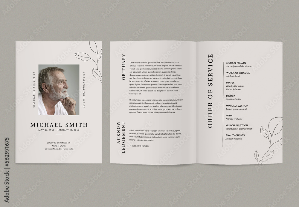 Funeral Program Layout Stock Template | Adobe Stock