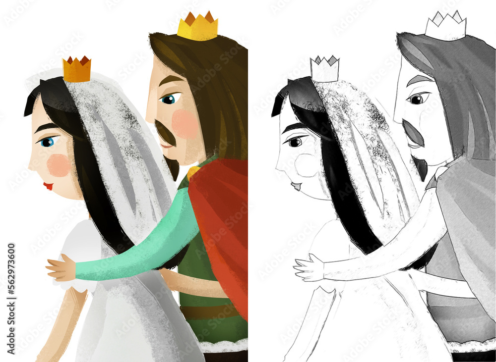 cartoon husband and wife king and queen illustration Stock Illustration ...