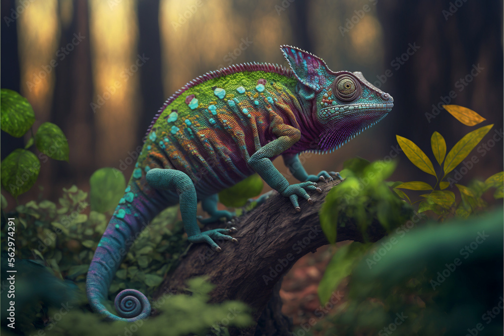 Incredibly cute colorful chameleon lizard with changing colors. Exotic ...