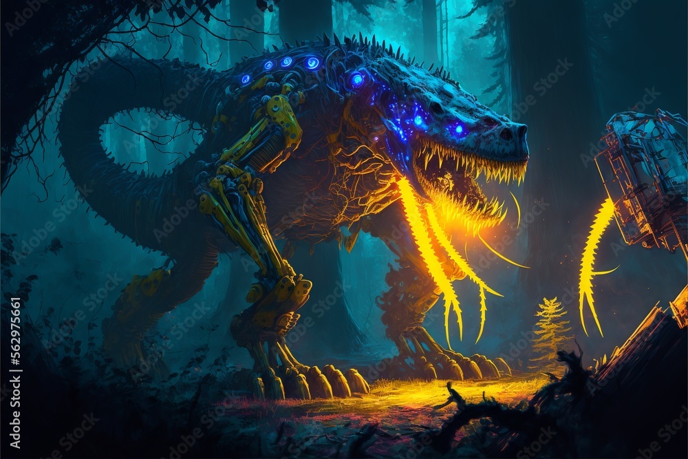 Terrifying cybernetically enhanced crocodile head and lizard body giant ...