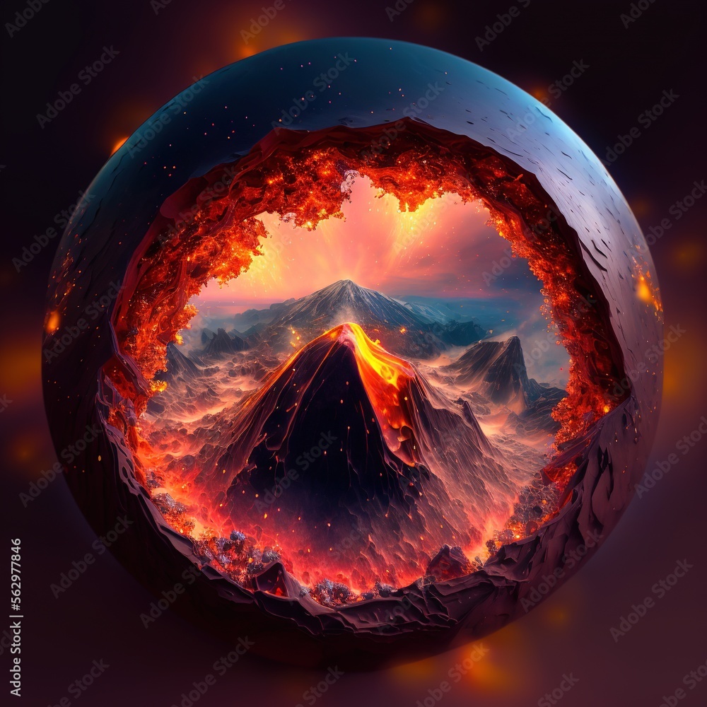 Volcanic eruption in a sphere, created with generative ai technology ...