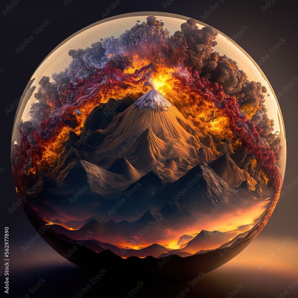 Volcanic eruption in a sphere, created with generative ai technology ...