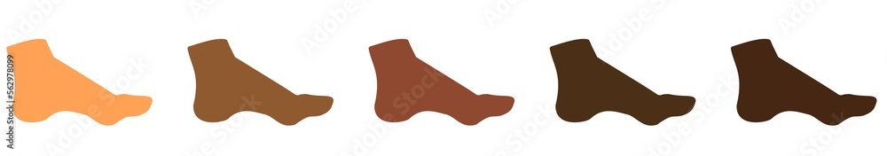 Multi colour and multi cultural feet icons concept of diversity and ...