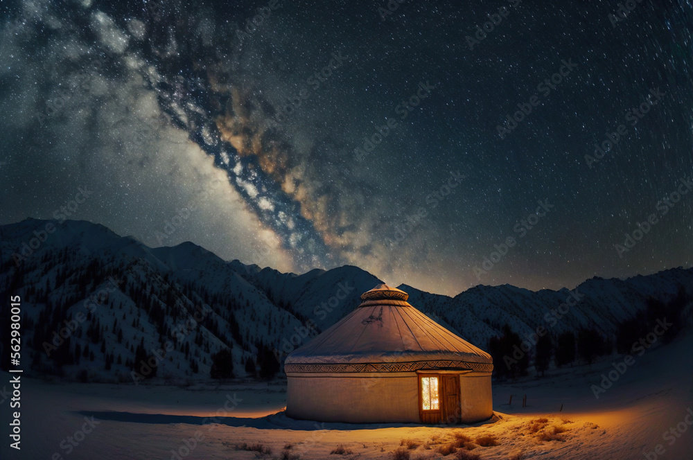 Yurts on the Mongolian grasslands at night with the Milky Way Stock ...