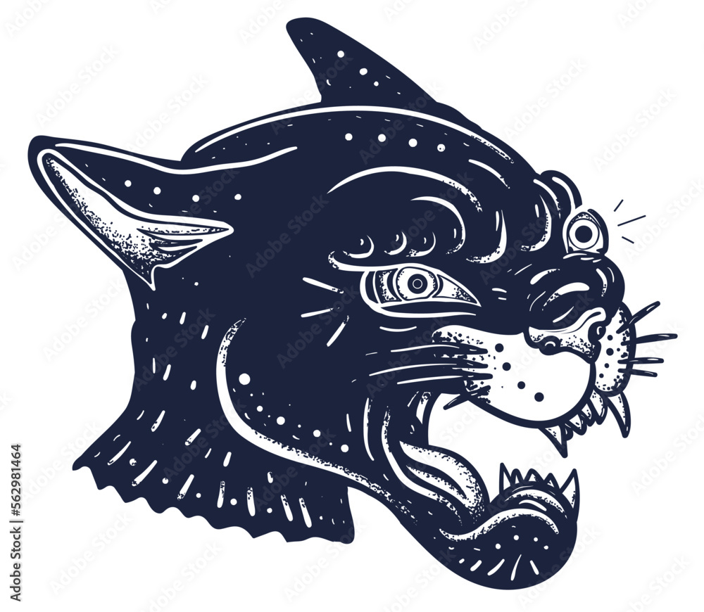 Black panther head. Jungle animals. Old school tattoo vector art. Hand ...