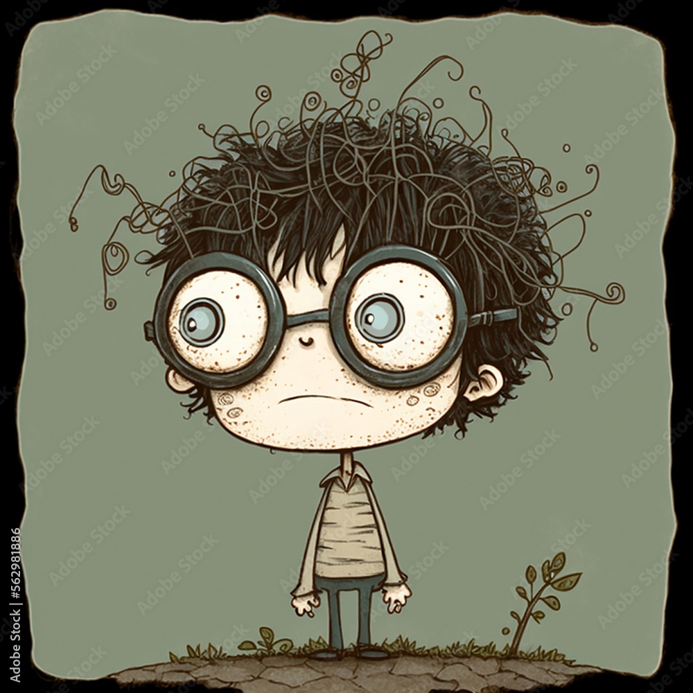 Cute little nerdy/geeky cartoon character (child) with glasses looking ...