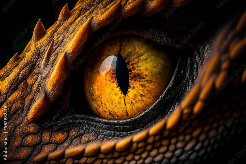 Dinosaur eye, Closeup yellow eye of the dinosaurs with terrifying ...