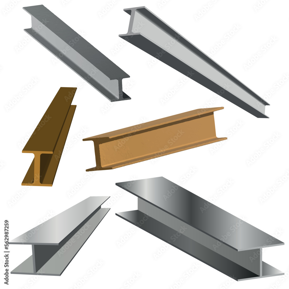 Metal construction beams, steel structure girders. Vector realistic set ...