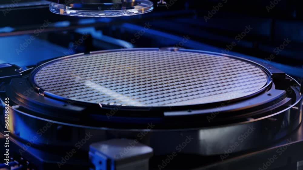 Silicon Wafer inside Photolithography Machine. Shot of a Wafer during Semiconductor and Computer ...