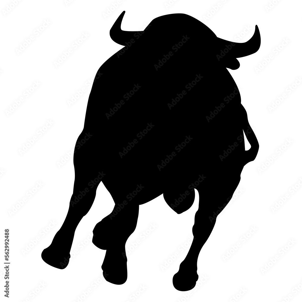 Corrida de toros. Silueta de toro de lidia atacando Stock Illustration ...