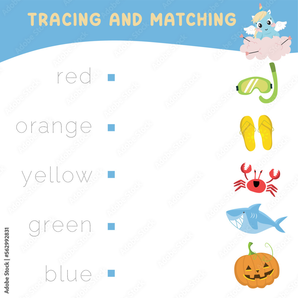 Trace and match words with pictures. Exercise for children to recognize ...