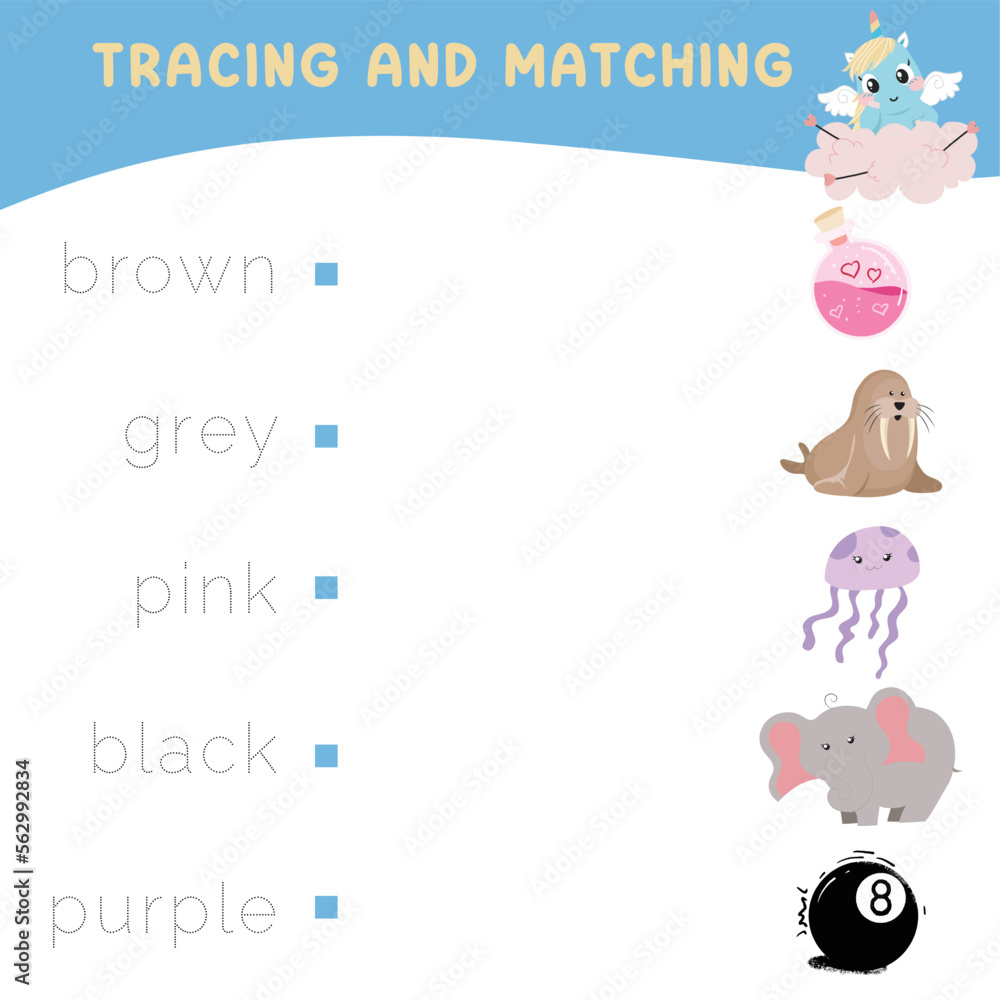 Trace and match words with pictures. Exercise for children to recognize ...