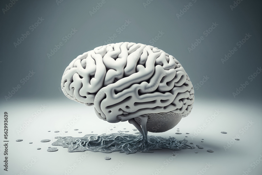 Creative minimal scene with a human brain and water splash. Artificial ...