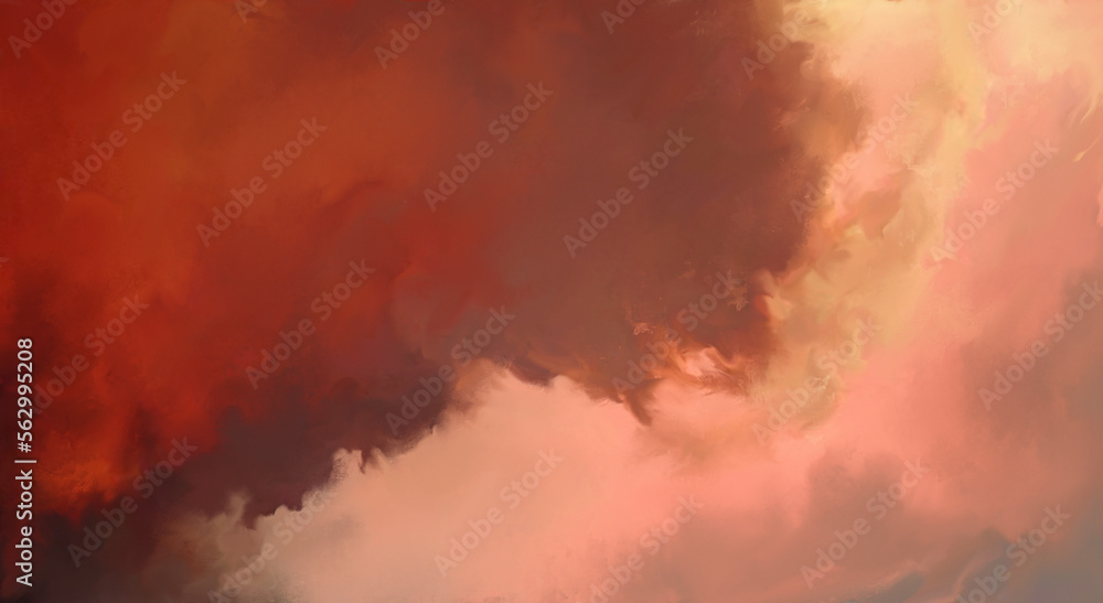 drawing a dramatic sky with red clouds and glimpses of light Stock ...