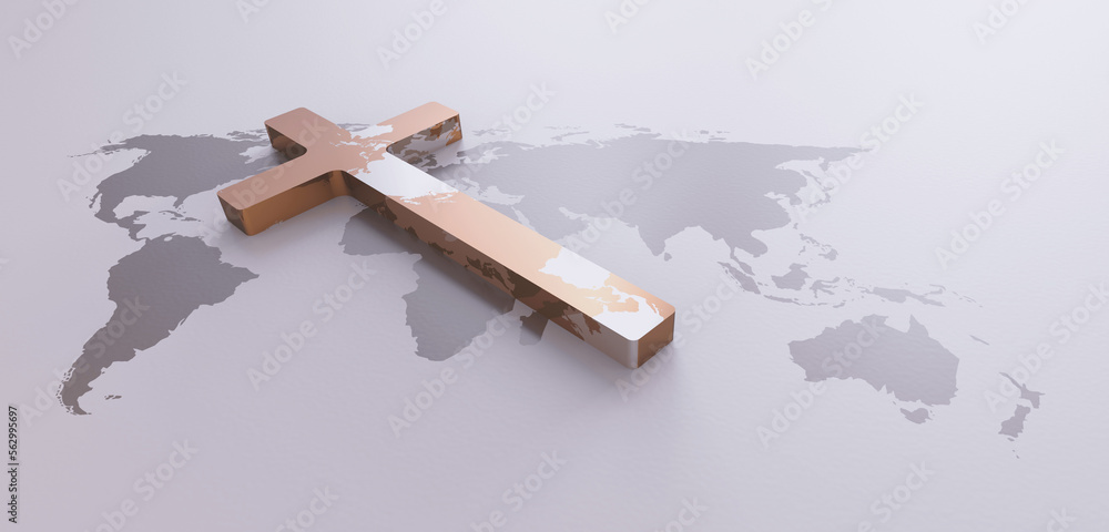 The holy cross of Jesus Christ, world map, global missions and ...