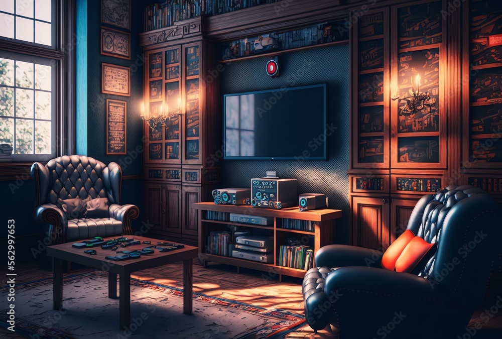 Gamer workspace with RGB lights, neon colors. Video game streamer ...